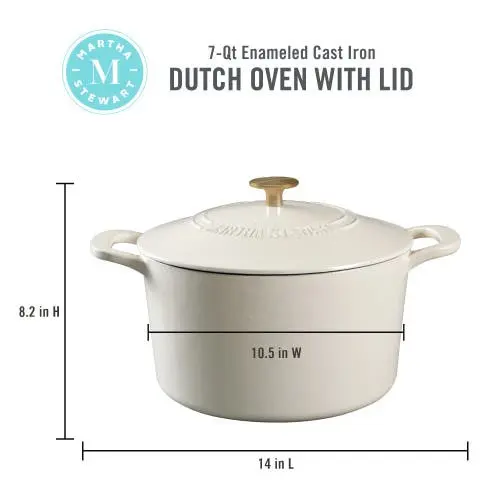 MARTHA STEWART Gatwick 7-quart Enameled Cast Iron Dutch Oven With Lid - Linen/gold