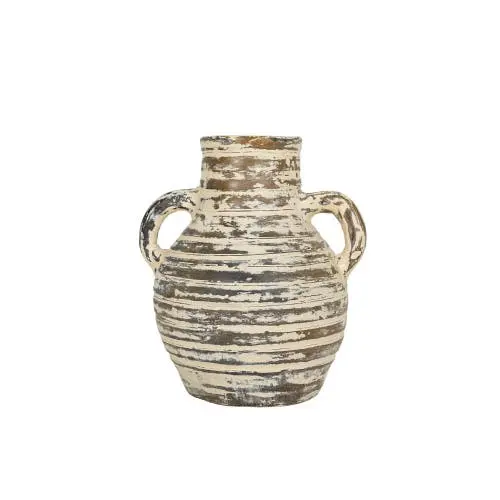 FORESIDE HOME AND GARDEN 7.5" X 6.5" X 8.75" Gideon Sculptural Cream Terracotta Ribbed Vase - Brown