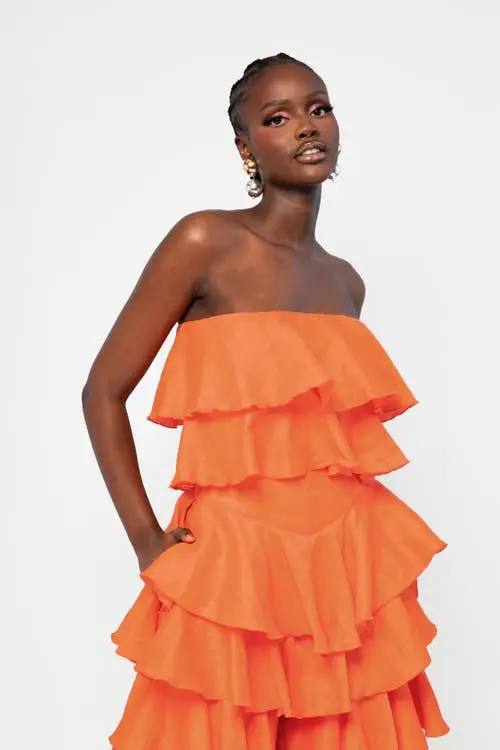 OFUURE Linen Daria Ruffle Pants - Orange
