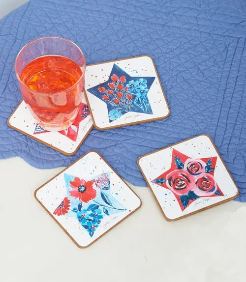 C&F HOME 4th Of July Stars Set Of 4 Coaster Set 4