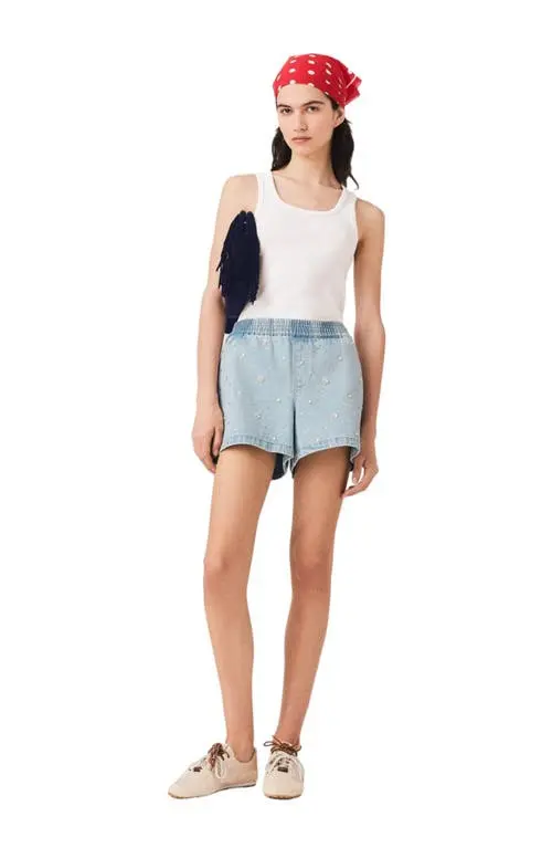 Maje Floral Denim Shorts