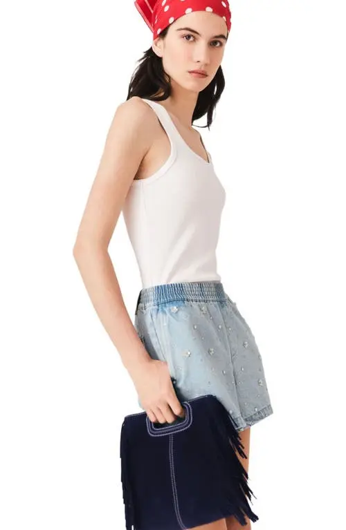 Maje Floral Denim Shorts