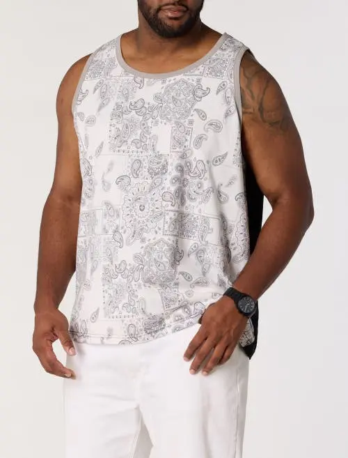 TRUE NATION BY DXL Big & Tall Paisley Print Sleeveless T-shirt - Black