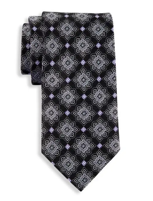 OAK HILL PREMIUM BY DXL Oak Hill Premium Big & Tall Diamond Medallion Silk Neck Tie - Black