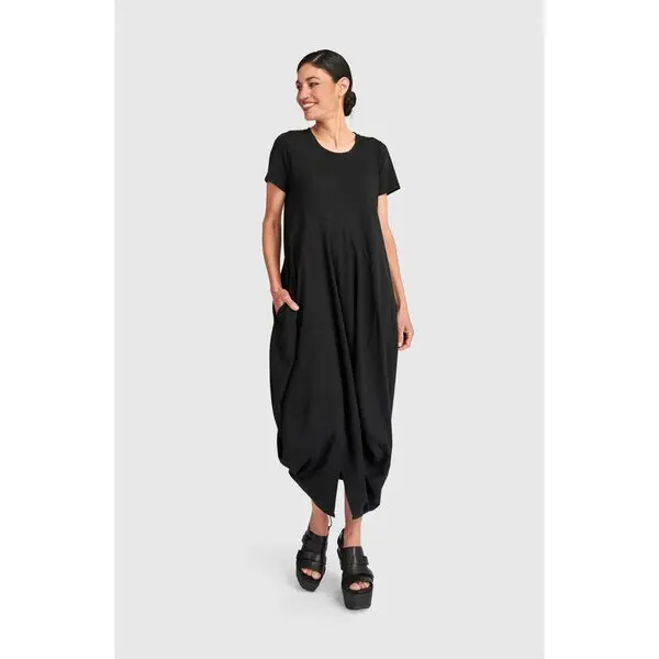 Alembika Staple Cocoon Maxi Dress With Gathered Skirt - Black