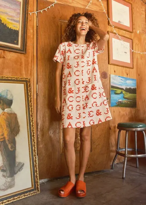 Ace & Jig Nat Button Front Mini Shift Dress - Monogram