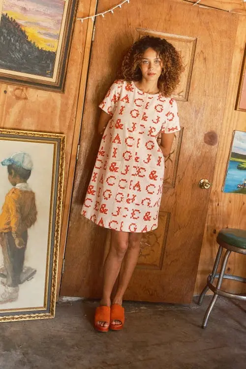 Ace & Jig Nat Button Front Mini Shift Dress - Monogram