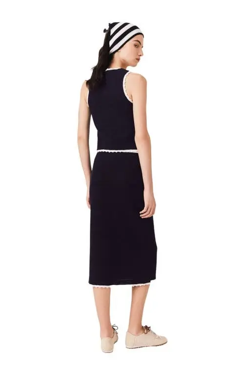 Maje Textured Knit Midi Skirt With Crochet Trim