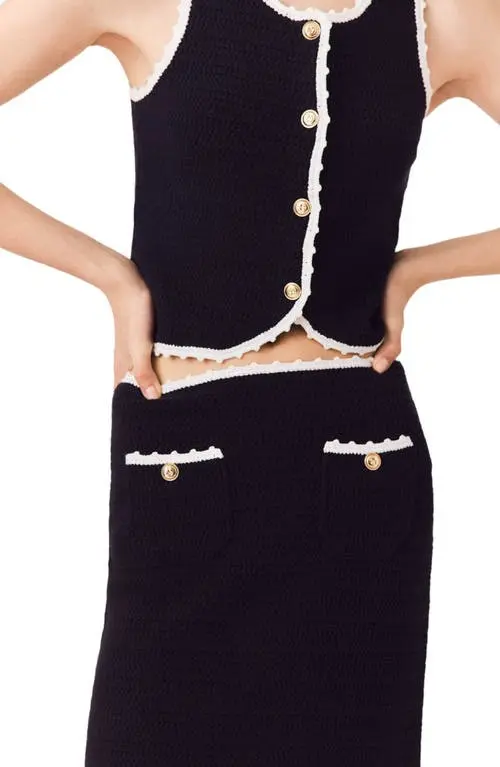 Maje Textured Knit Midi Skirt With Crochet Trim