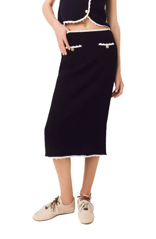 Maje Textured Knit Midi Skirt With Crochet Trim