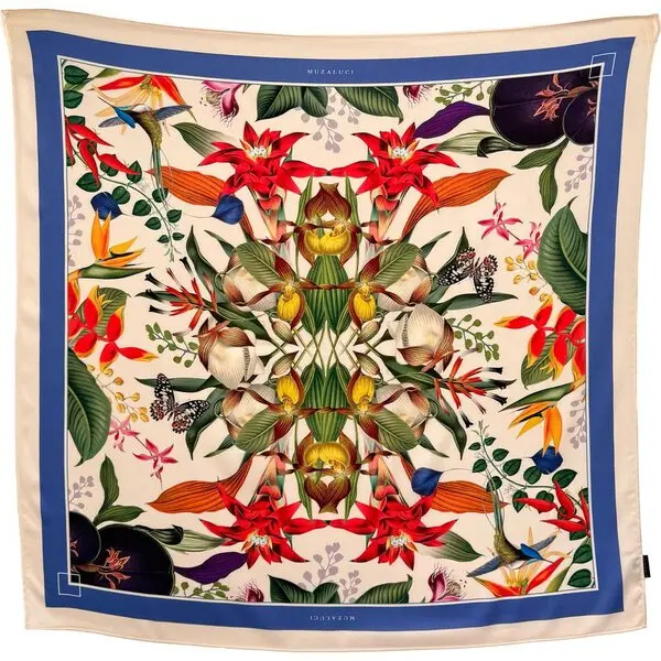 MUZALUCI Scarf Colombian Flowers Ivory - Blue