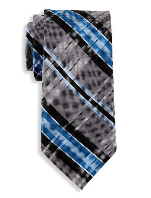 OAK HILL BY DXL Traditional Plaid Neck Tie - Grey