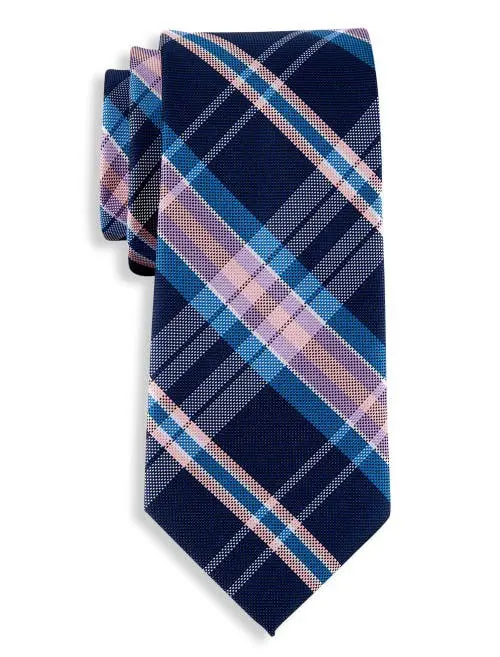 OAK HILL BY DXL Traditional Plaid Neck Tie - Navy