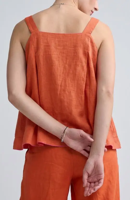 LUUKAA Mariel Square Neck Linen Top - Rust Orange