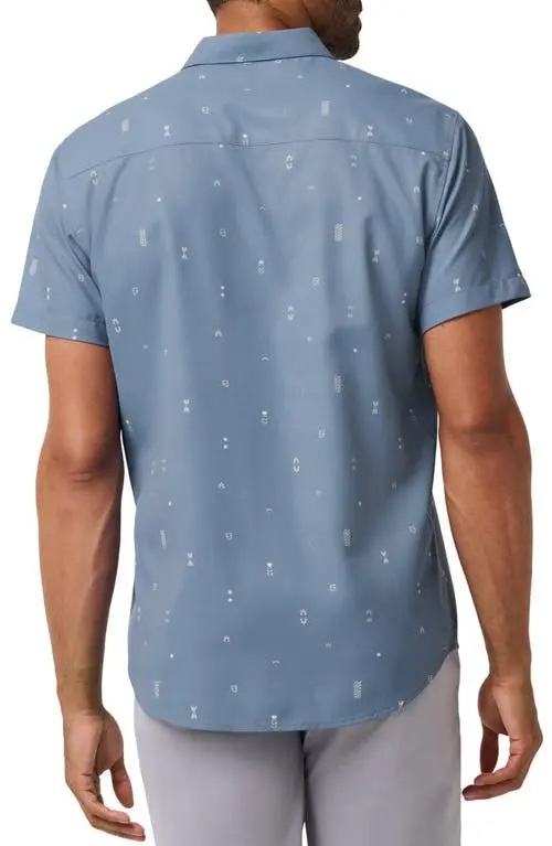Travis Mathew Techwoven Waves Geo Print Short Sleeve Performance Button-up Shirt