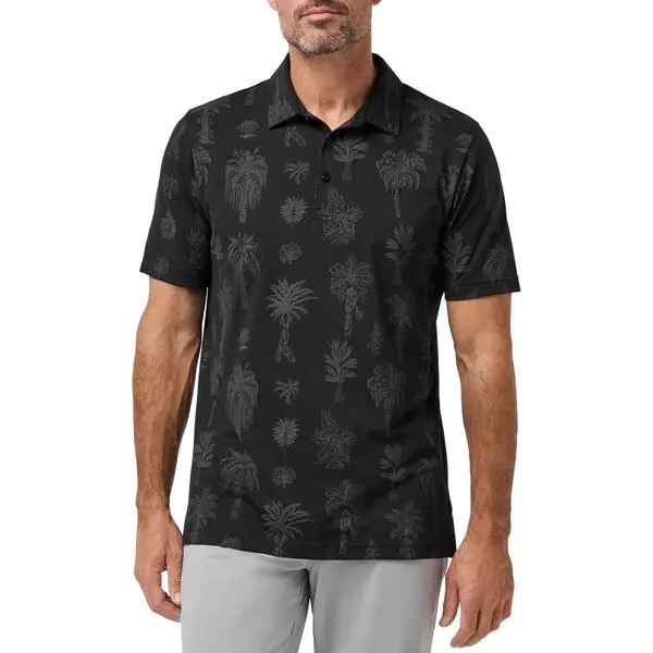 Travis Mathew Palm Tree Print Jersey Polo - Black