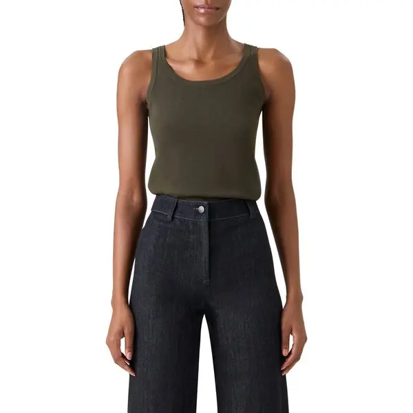 Akris Scoop Neck Cotton Sweater Tank - Olive