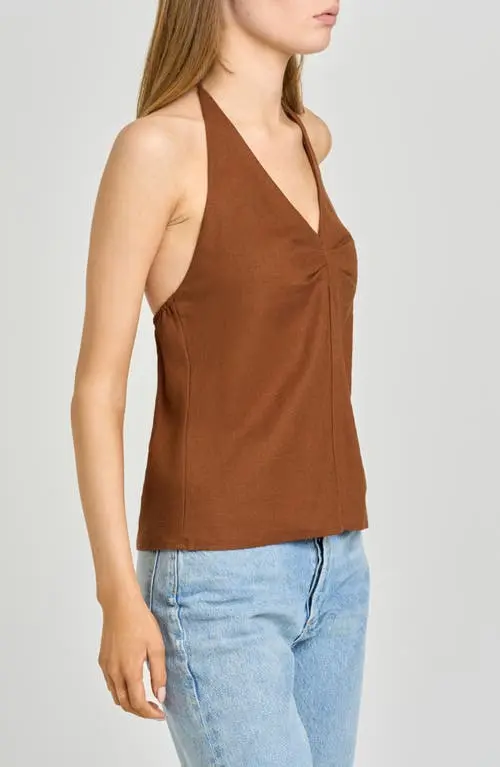 WAYF Kaia Linen Blend Halter Top - Chocolate