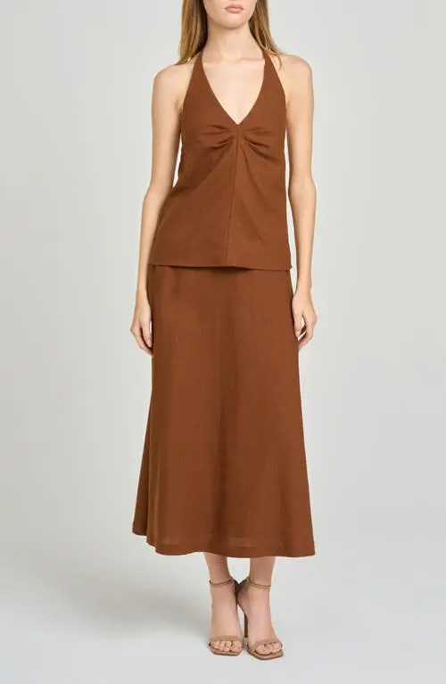WAYF Kaia Linen Blend Halter Top - Chocolate