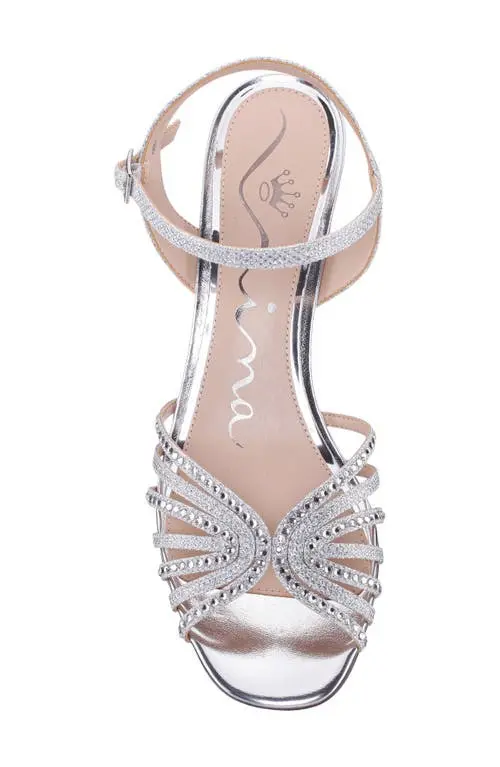 Nina Bryna Embellished Ankle Strap Sandals - Silver