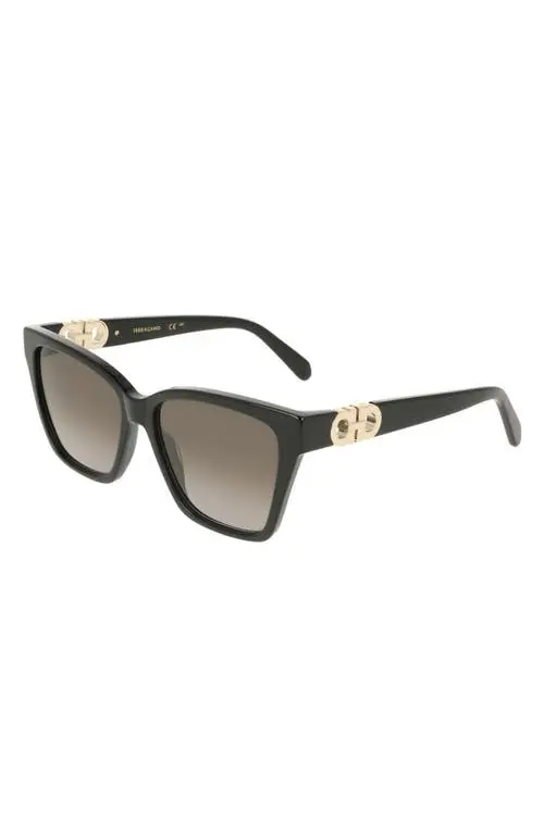 FERRAGAMO 57mm Rectangle Sunglasses - Black
