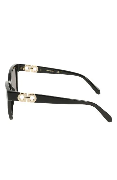 FERRAGAMO 57mm Rectangle Sunglasses - Black