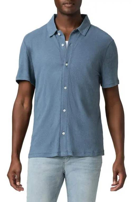 Paige Sultan Short Sleeve Linen & Cotton Knit Button-up Shirt - Lakeside