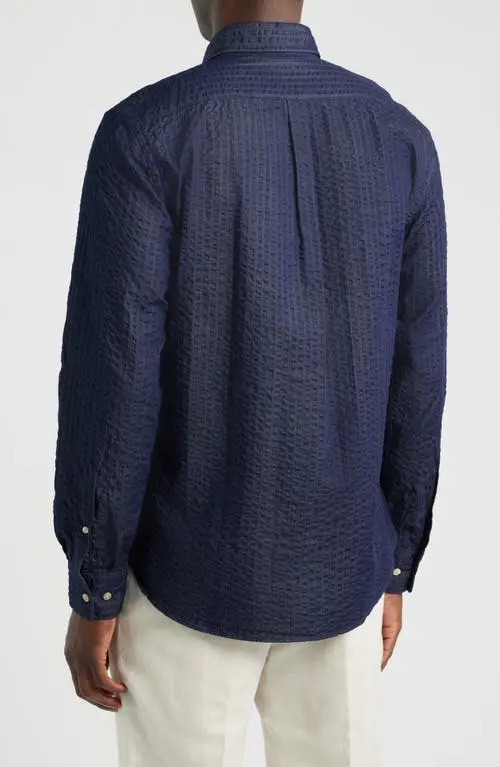 EMANUEL BERG Crinkle Stripe Cotton Denim Button-up Shirt