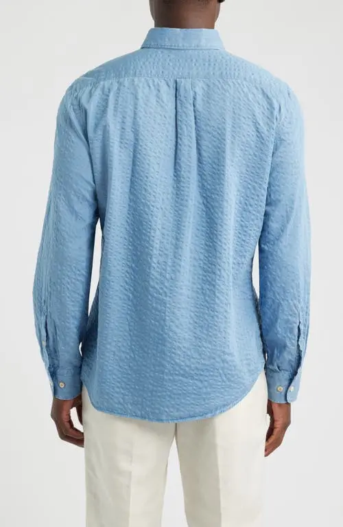 EMANUEL BERG Crinkle Stripe Cotton Denim Button-up Shirt