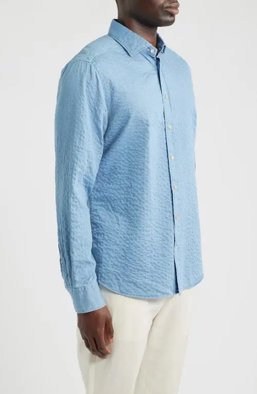 EMANUEL BERG Crinkle Stripe Cotton Denim Button-up Shirt