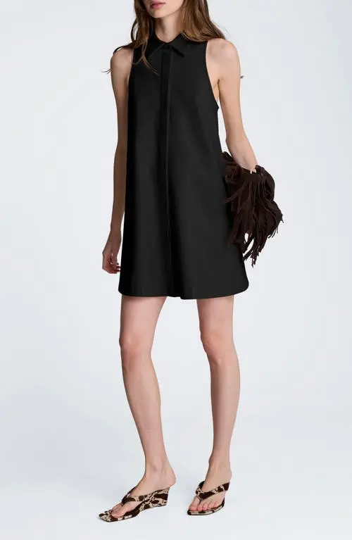 KENNETH COLE Sleeveless Faux Leather Trapeze Minidress - Black