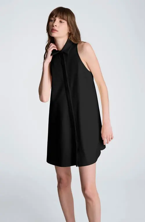 KENNETH COLE Sleeveless Faux Leather Trapeze Minidress - Black