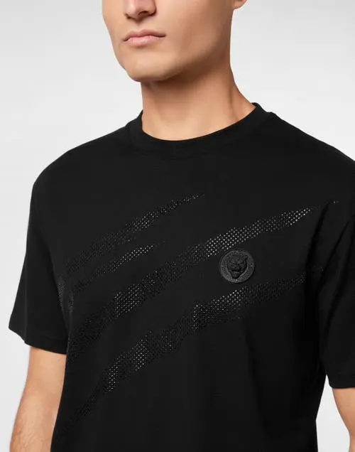 PLEIN SPORT Cotton T-shirt Round Neck Ss Lamina Scratch - Black/black