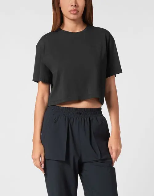 PLEIN SPORT Cotton Cropped T-shirt Round Neck Ss Scratch - Black