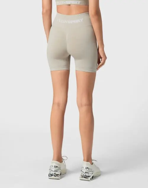 PLEIN SPORT Seamless Micro Biker Shorts With Logo - Darkgrey