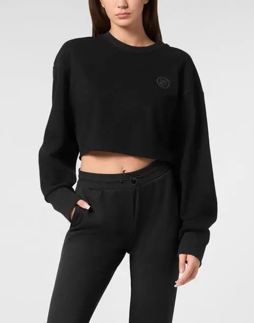 PLEIN SPORT Cropped Sponge Sweatshirt - Black
