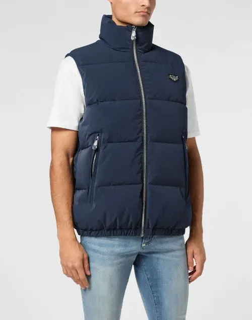 Philipp Plein Padded High Neck Zip-up Vest - Darkblue