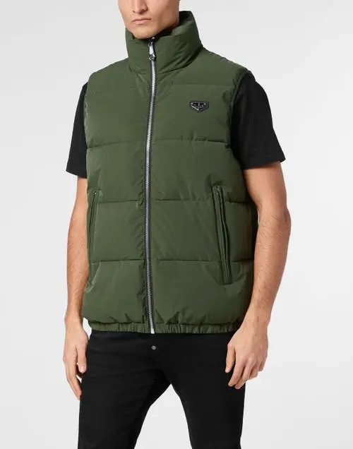 Philipp Plein Padded High Neck Zip-up Vest - Oliv