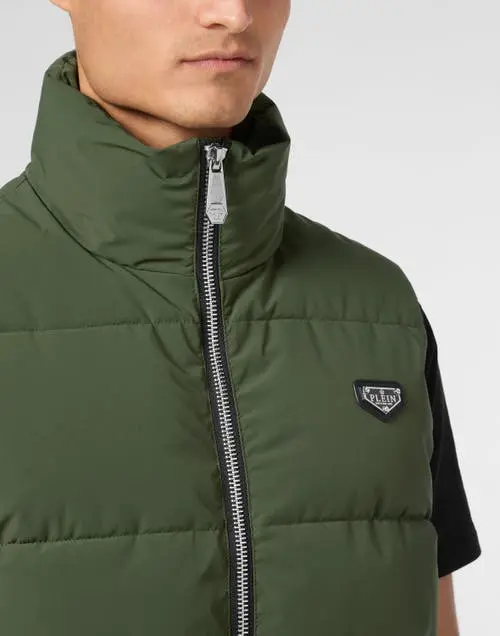 Philipp Plein Padded High Neck Zip-up Vest - Oliv