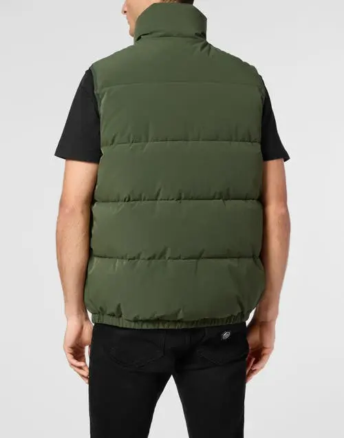 Philipp Plein Padded High Neck Zip-up Vest - Oliv
