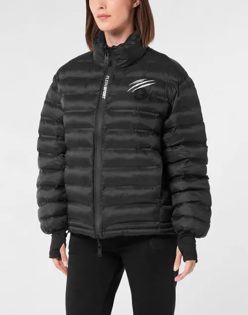 PLEIN SPORT Puffer Jacket With Logo And Tiger Scratch Print - Black