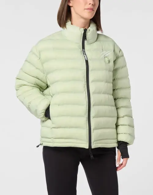 PLEIN SPORT Padded Quilted Bomber Jacket With Logo Detail - Green