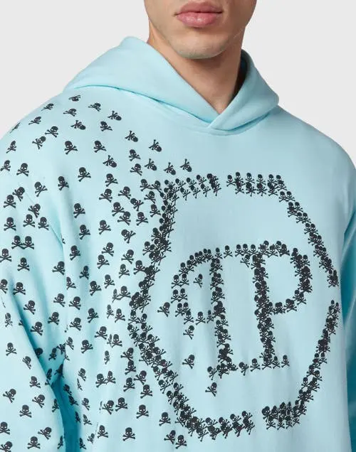 Philipp Plein Skull & Bones Cotton Fleece Hoodie - Lightblue