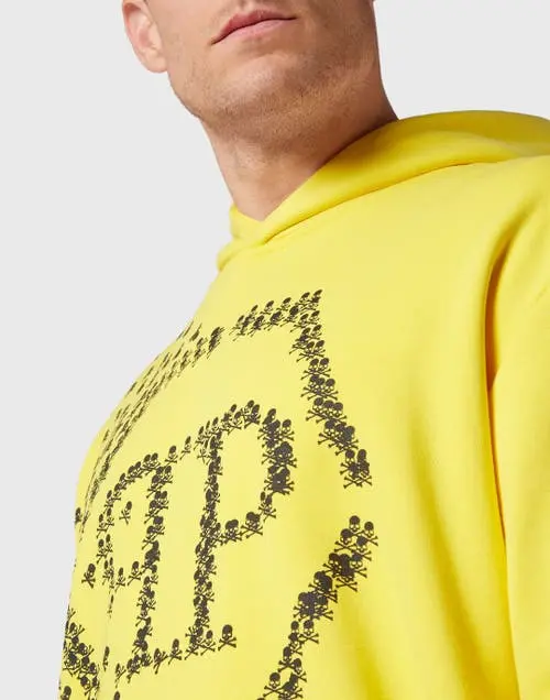 Philipp Plein Skull & Bones Cotton Fleece Hoodie - Yellow