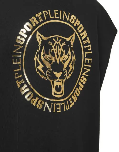 PLEIN SPORT Sleeveless Hooded Tank Top - Black/lightgold