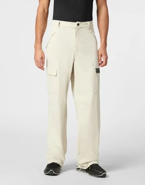 PLEIN SPORT Technical Nylon Cargo Trousers With Tiger Scratch Print