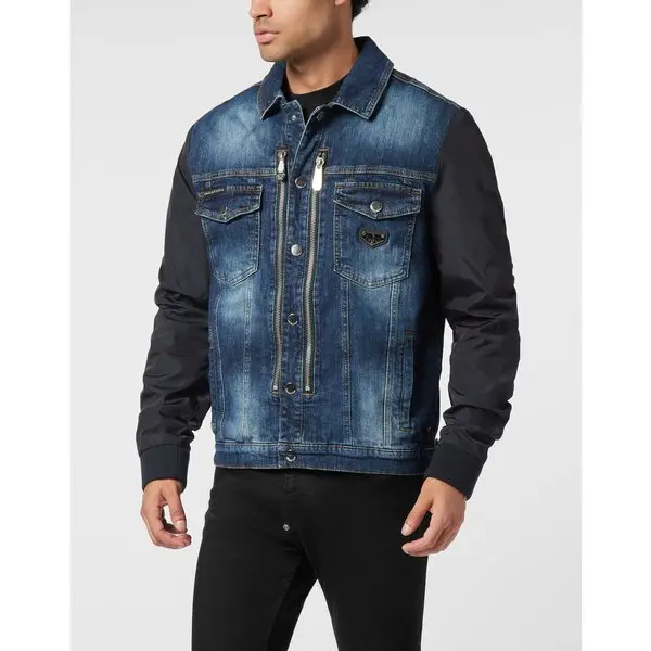 Philipp Plein Denim Jacket With Contrasting Sleeves - Deepocean