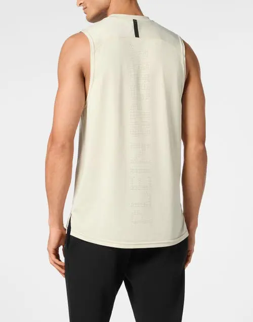 PLEIN SPORT Reflective Perforated Logo Tank Top - Grey