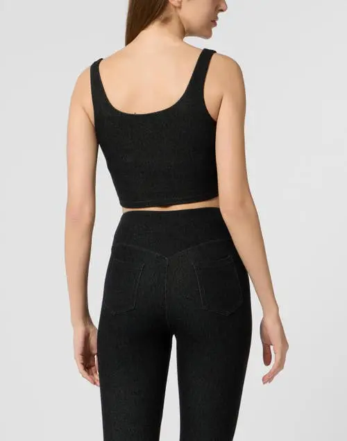 PLEIN SPORT Denim Cropped Top With Gathered Neckline - Black