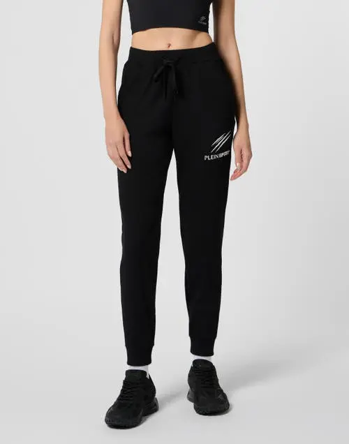 PLEIN SPORT Ribbed Joggers With Rubberized Lettering - Black